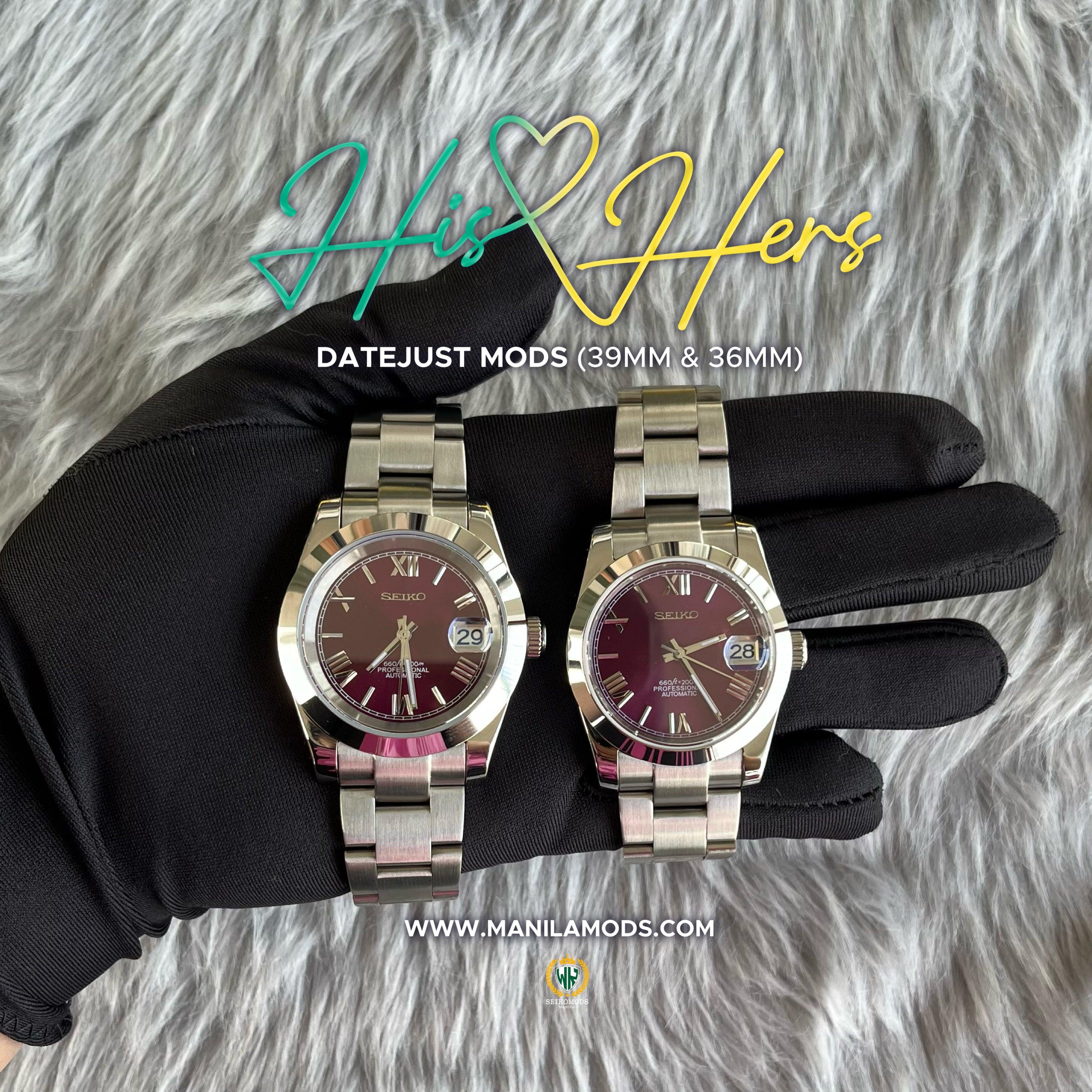 HIS&HERS VIOLET DATEJUST FLAT 36 & 39 (ROMAN NUMERAL)